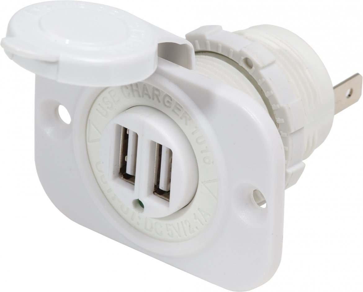 Socket Charger, 12/24V Dual USB 2.1A White - Budget Marine