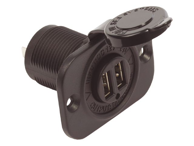 Socket Charger, 12/24V Dual USB 2.1A Black - Budget Marine