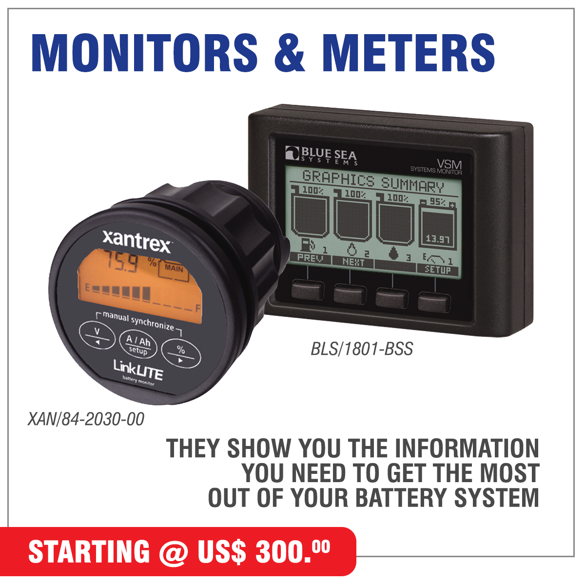 10 Batteries, Monitors and Chargers - Budget Marine